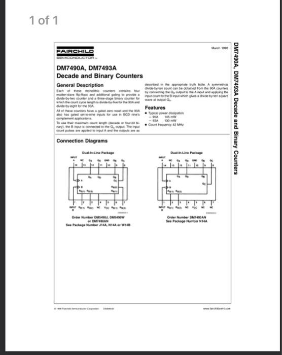 Solved 1 of 1 March 1900 FAIRCHILD SEMICONDUCTOR DM7490A, | Chegg.com