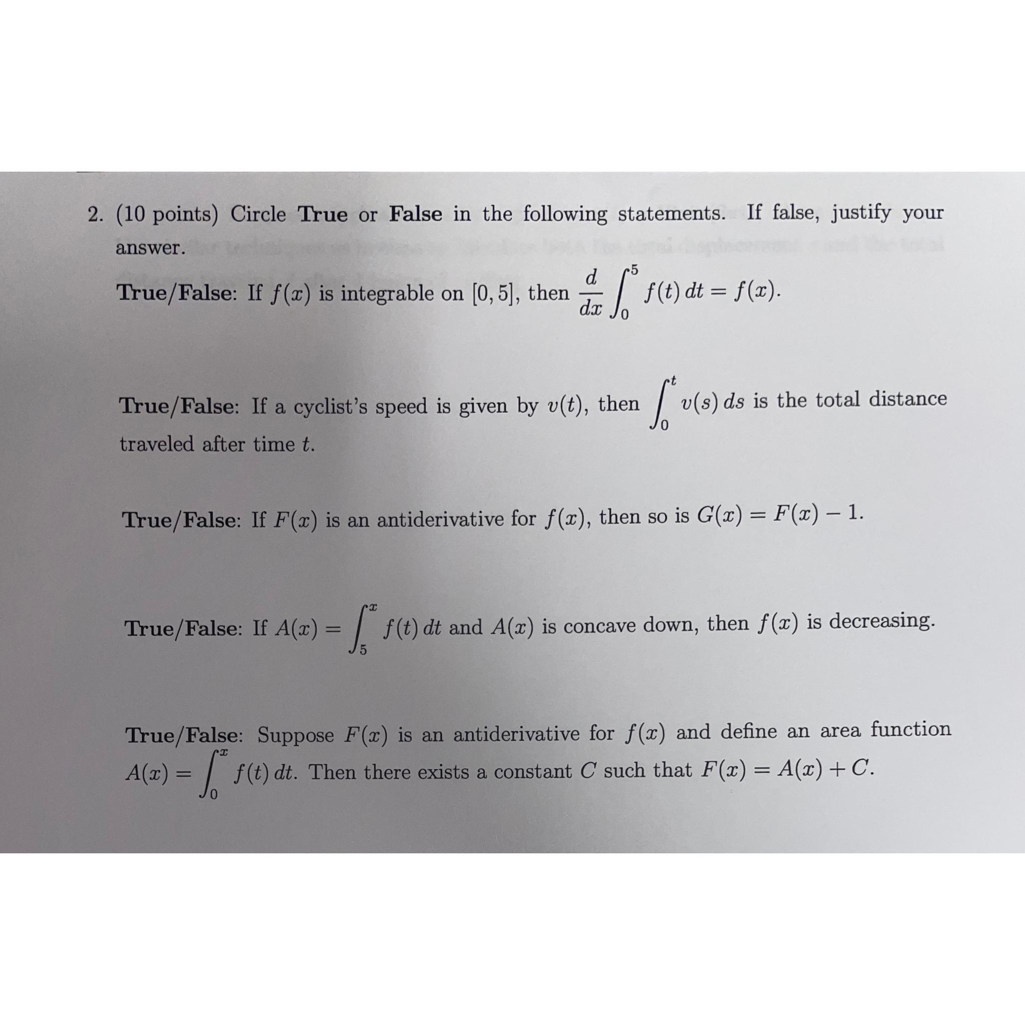 Solved (10 ﻿points) ﻿Circle True or False in the following | Chegg.com