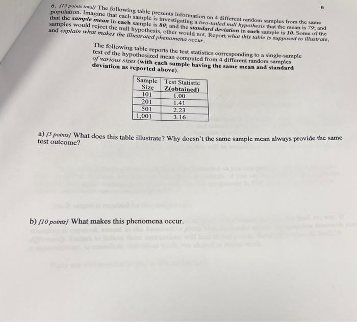 Solved 6. 115 points loval/ The following table presents | Chegg.com