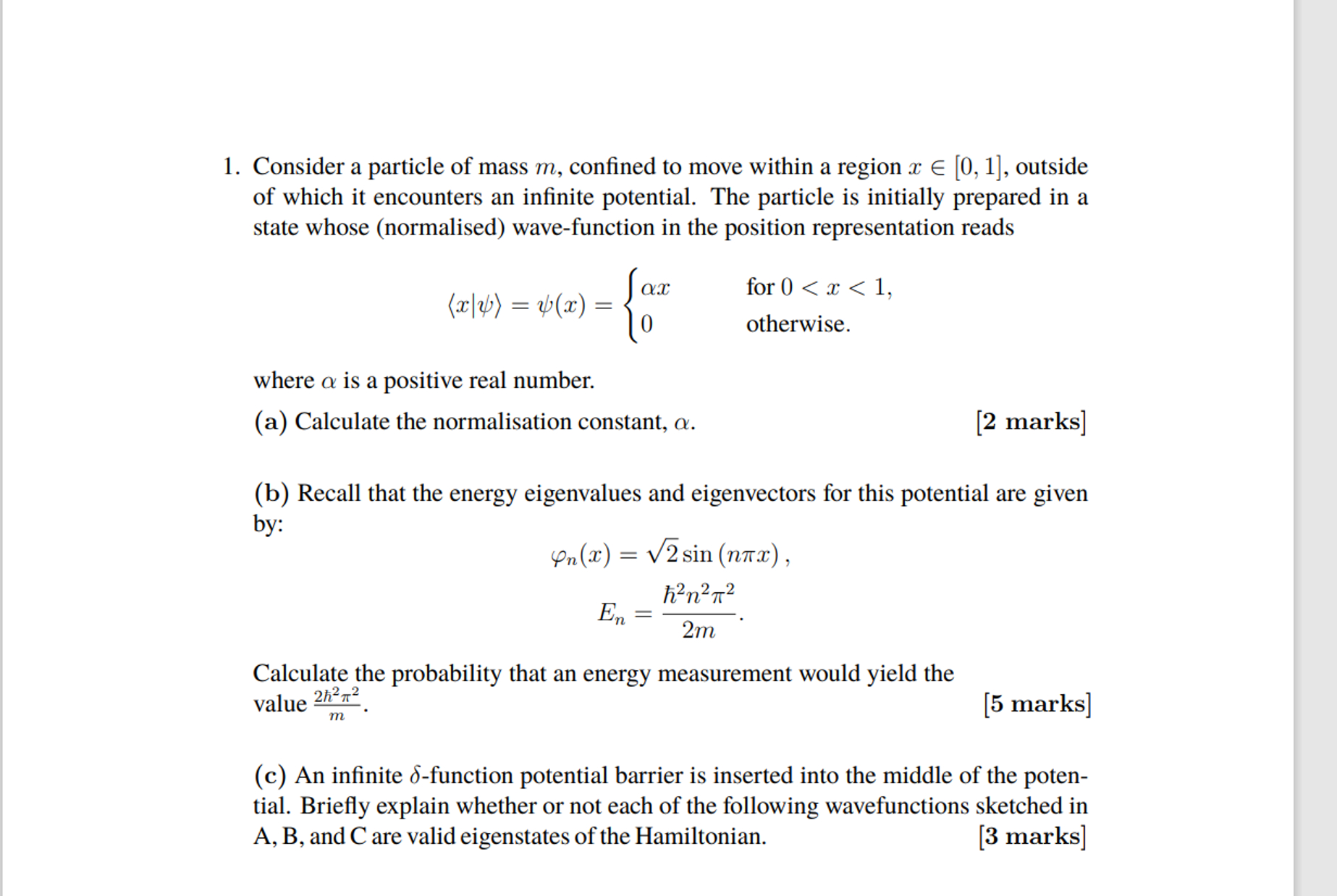 Solved Consider a particle of mass m, ﻿confined to move | Chegg.com
