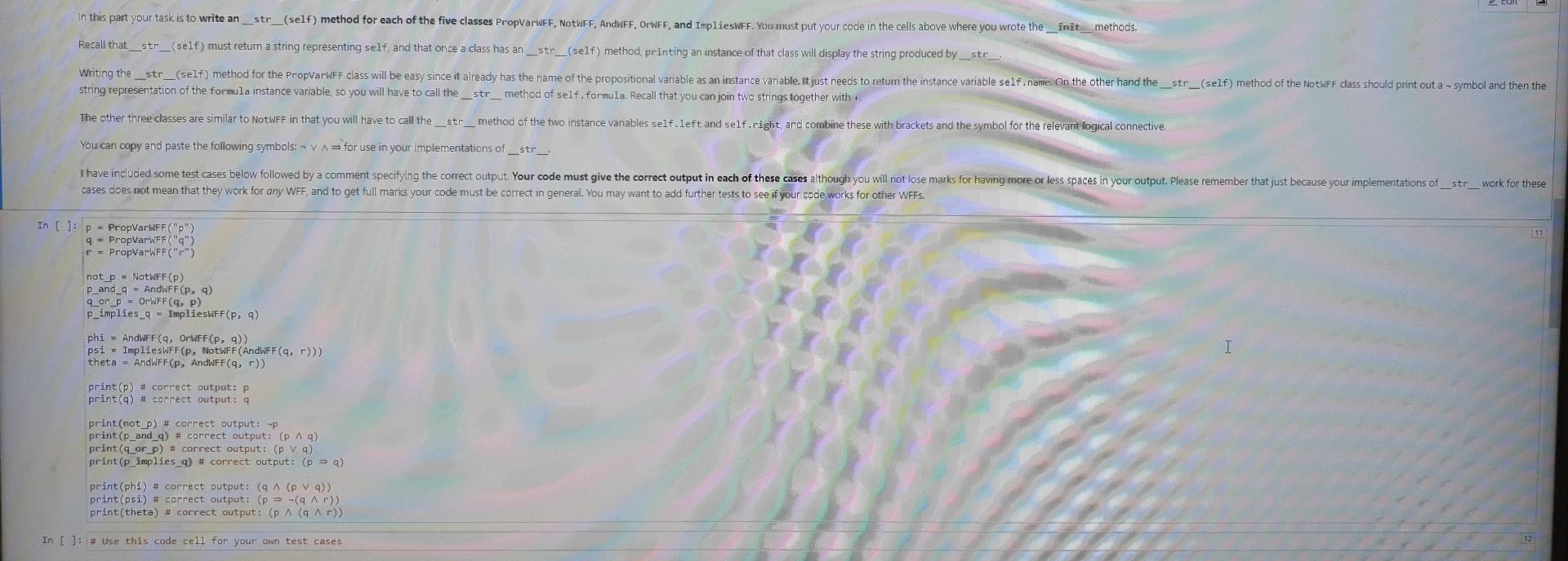 Solved In [ ]: class WFF(): # parent class, representing a | Chegg.com