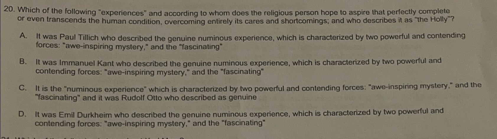 Solved Which of the following "experiences" and according to | Chegg.com