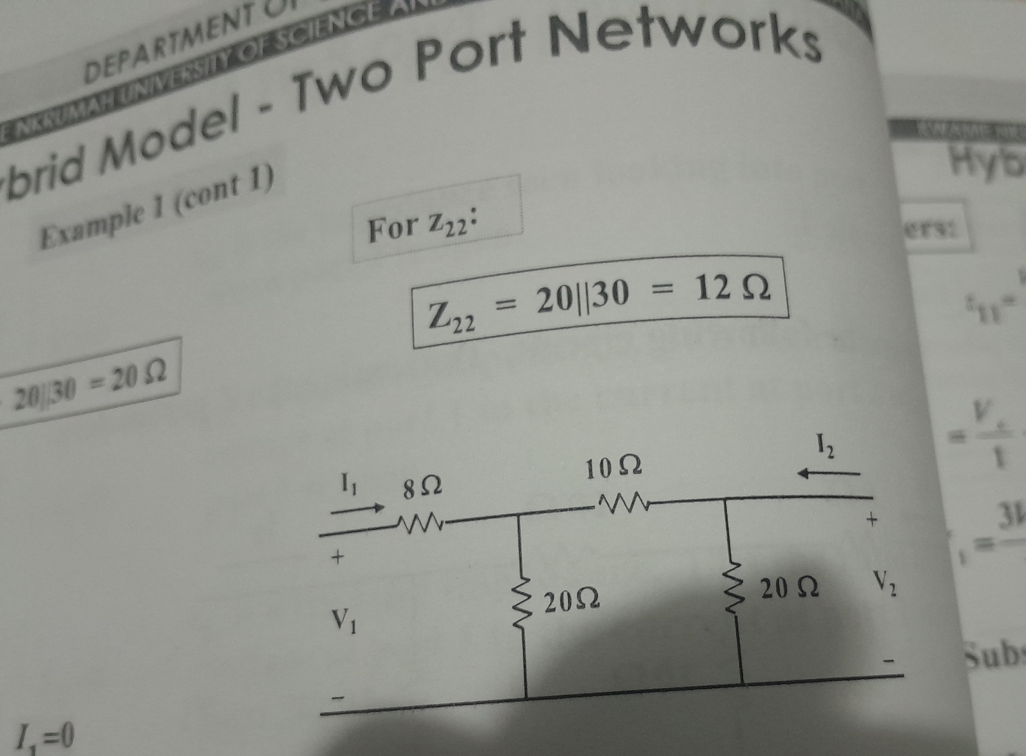 brid Model - ﻿Two Port Networks Example 1 (cont | Chegg.com