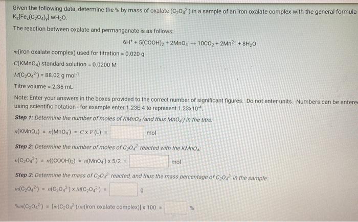 Solved Given the following data, determine the % by mass of | Chegg.com