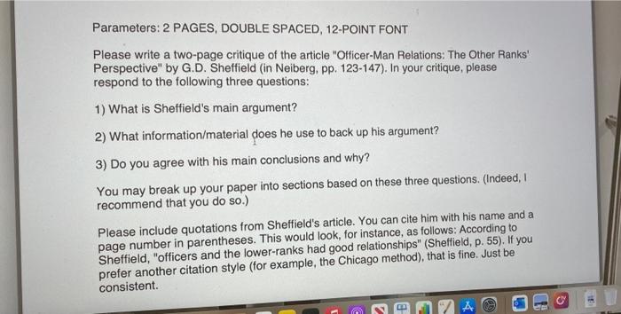 Parameters: 2 PAGES, DOUBLE SPACED, 12-POINT FONT | Chegg.com