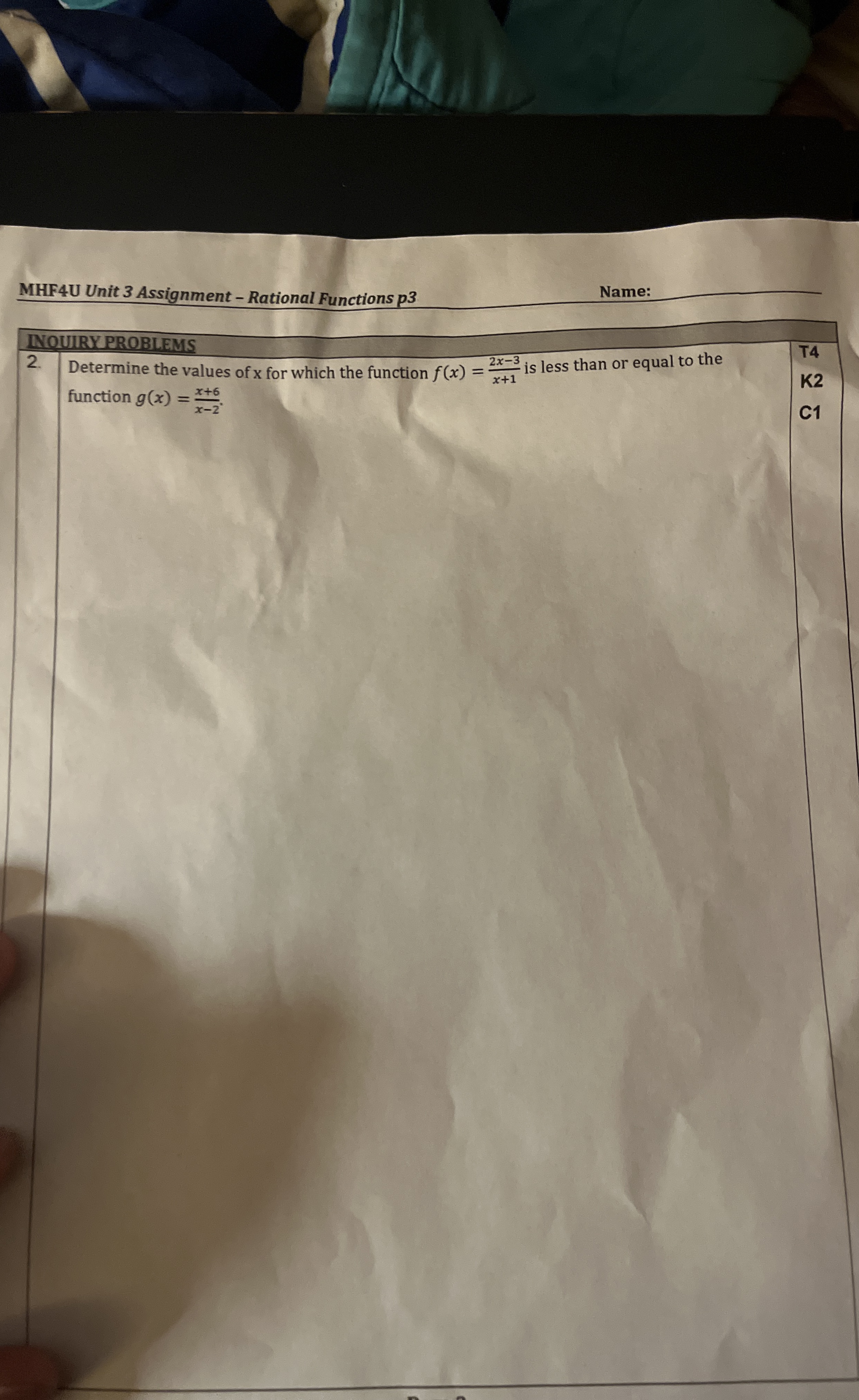 MHF4U Unit 3 ﻿Assignment - ﻿Rational Functions | Chegg.com