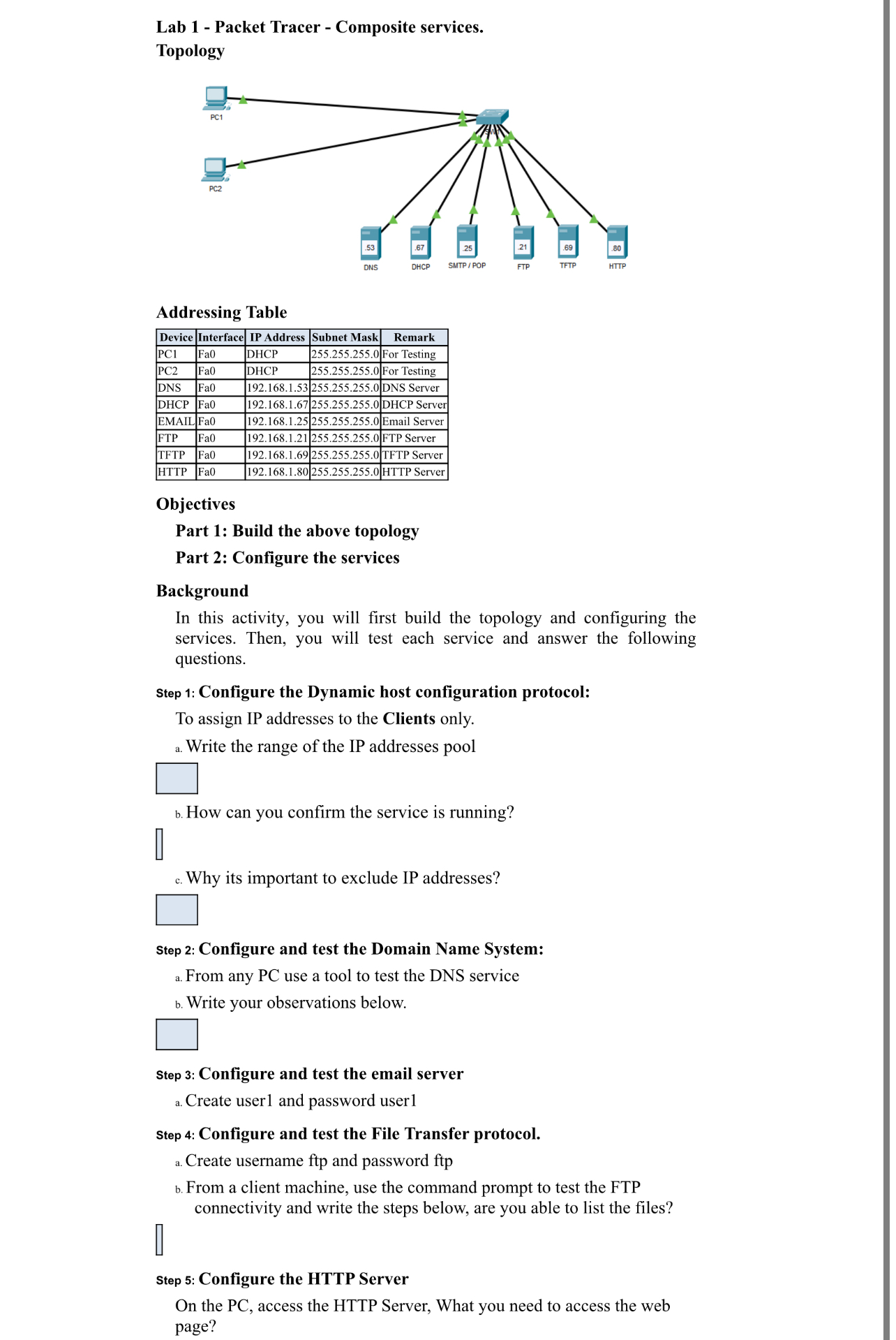 Solved Lab 1 - ﻿Packet Tracer - ﻿Composite | Chegg.com
