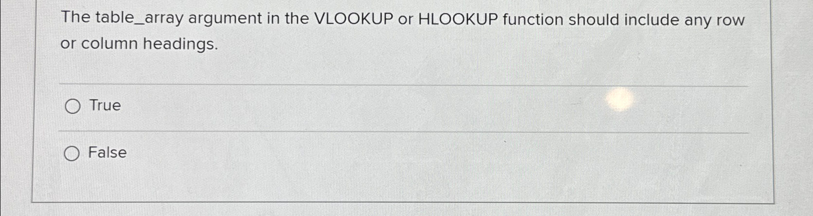 Solved The table_array argument in the VLOOKUP or HLOOKUP | Chegg.com