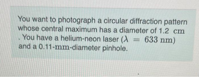 Solved You want to photograph a circular diffraction pattern | Chegg.com