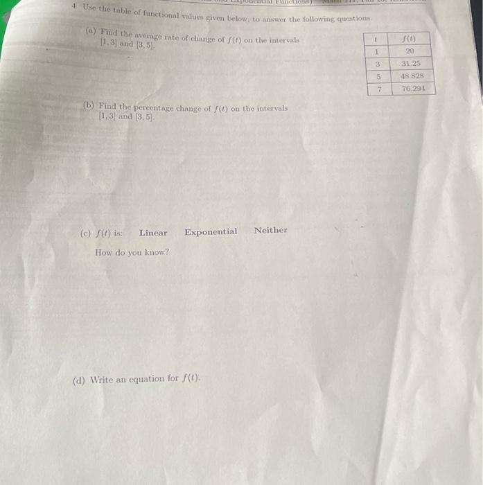 Solved Functions) 4. Use the table of functional values | Chegg.com
