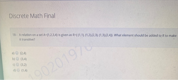 Solved Discrete Math Final 18. A relation on a set | Chegg.com