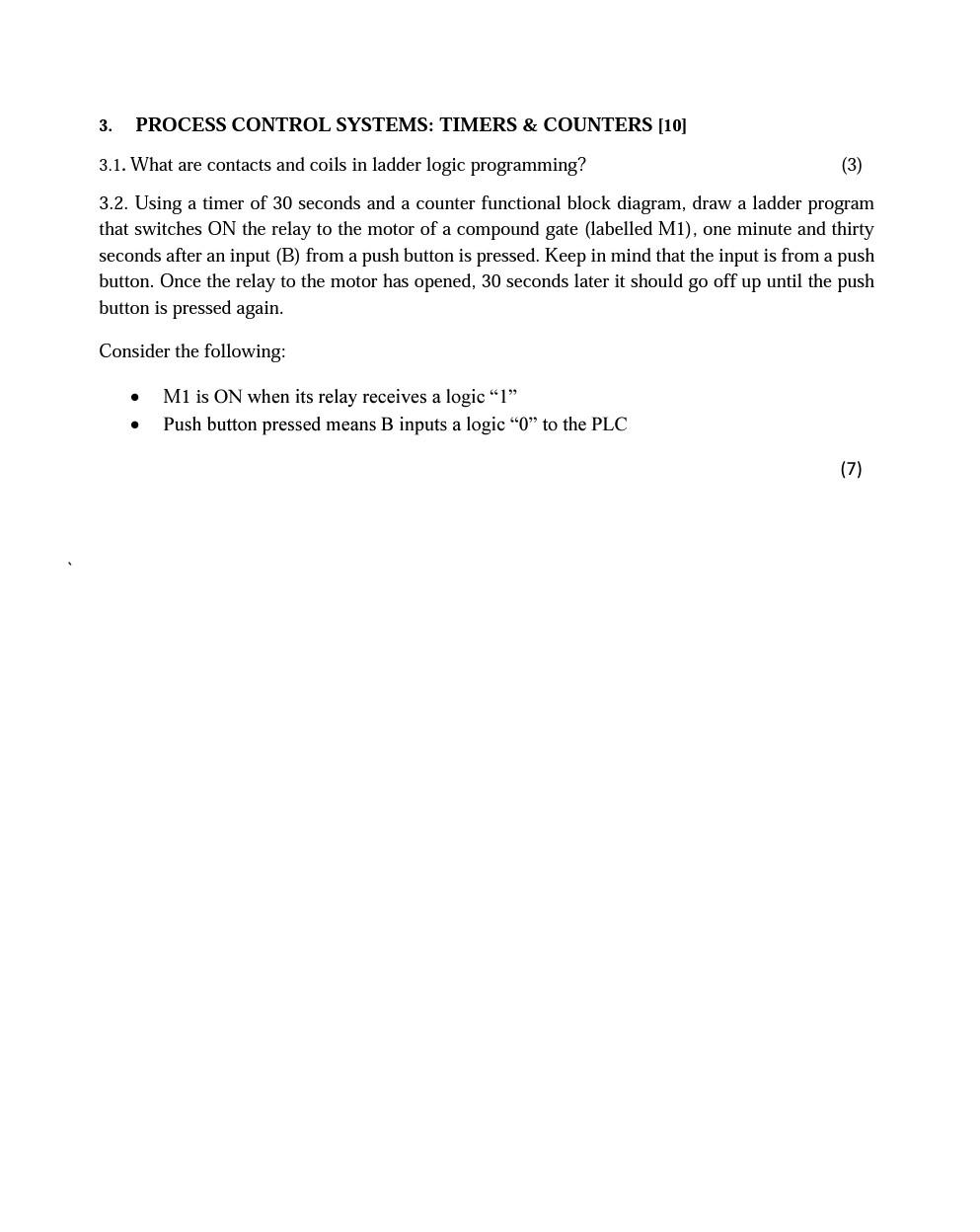 Solved 3. PROCESS CONTROL SYSTEMS: TIMERS \& COUNTERS [10] | Chegg.com