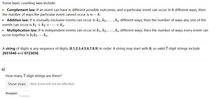 Solved Some basic counting laws include: - Complement law: | Chegg.com