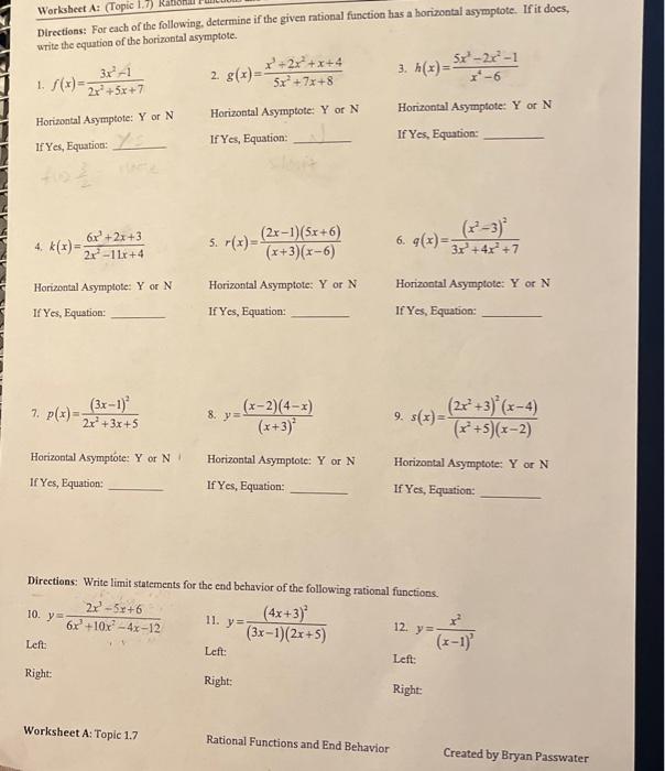 Solved Directions: For each of the following, determine if | Chegg.com