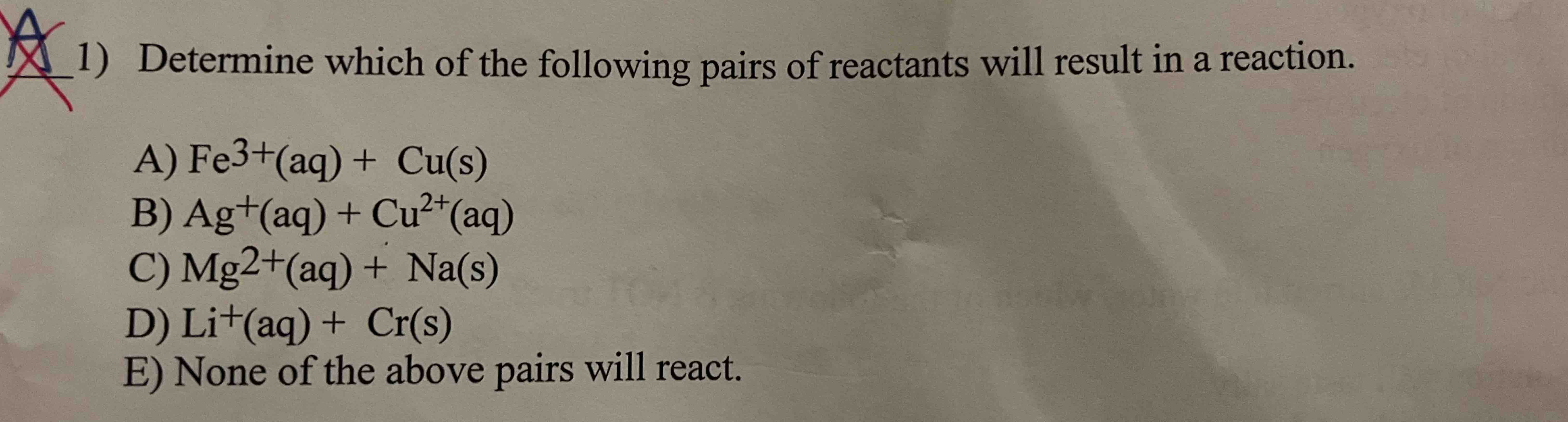 Solved Determine which of the following pairs of reactants | Chegg.com