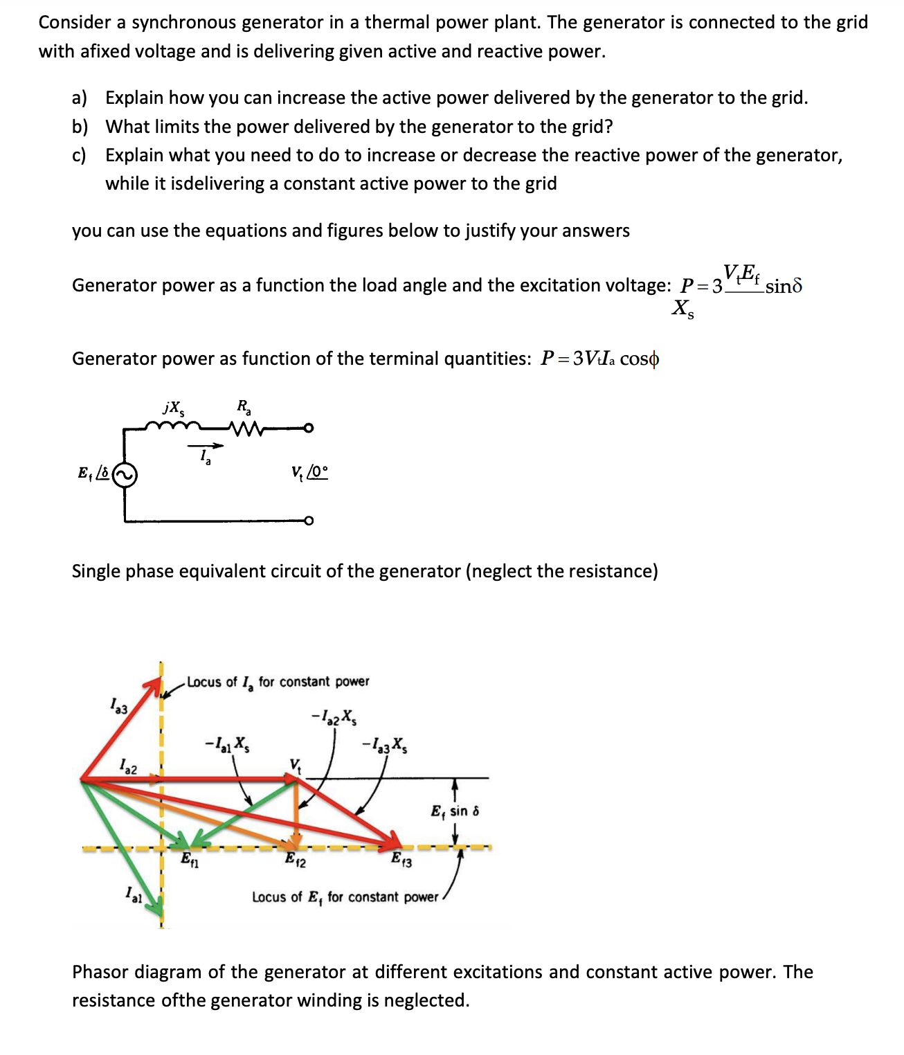 Solved Consider a synchronous generator in a thermal power | Chegg.com