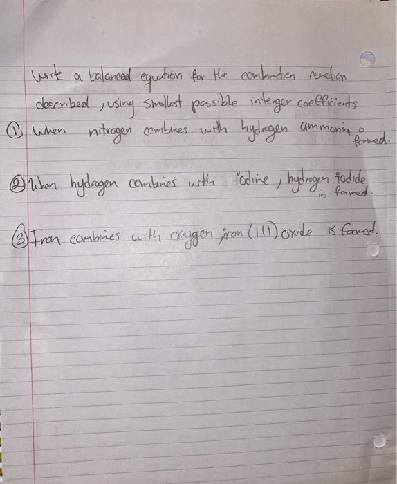 Solved write a balanced equation for the combination | Chegg.com