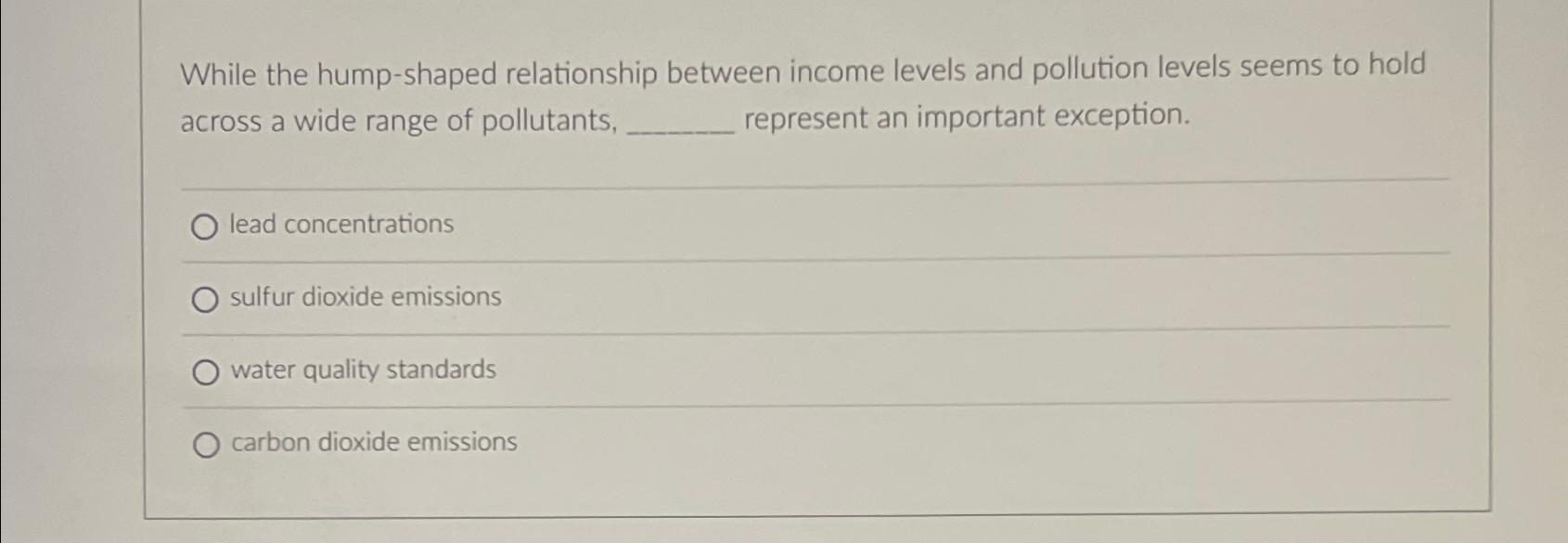Solved While the hump-shaped relationship between income | Chegg.com