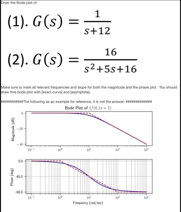 Solved Draw the Bode plot of 1 (1). G(S) s+12 (2). G(S) 16 | Chegg.com