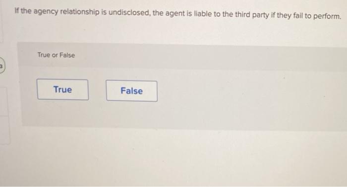 Solved If the agency relationship is undisclosed, the agent | Chegg.com