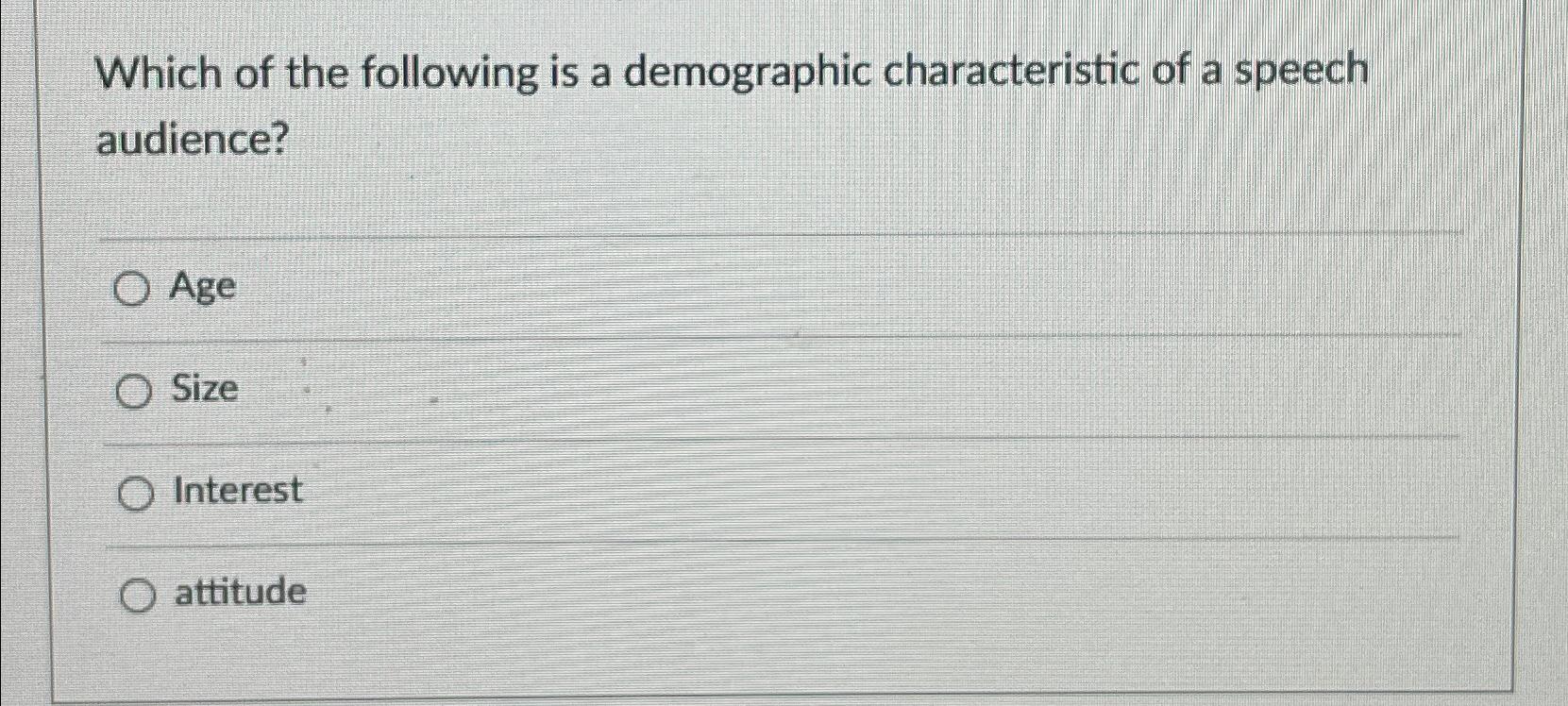 Solved Which of the following is a demographic | Chegg.com