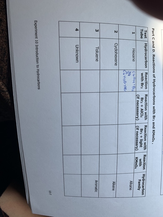 Solved Part C and D. Reactions of Hydrocarbons with Bra and | Chegg.com