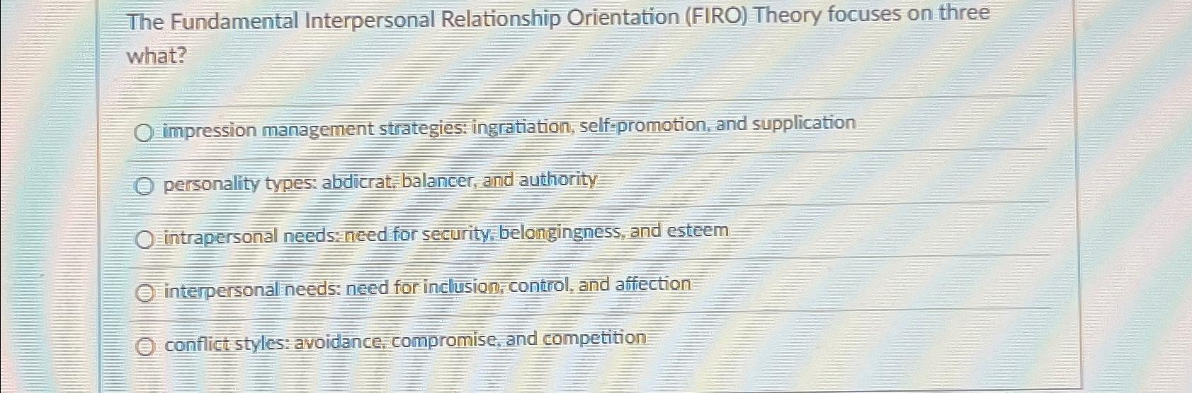 Solved The Fundamental Interpersonal Relationship | Chegg.com