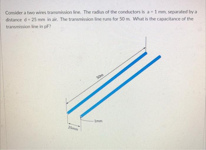 Solved Consider a two wires transmission line. The radius of | Chegg.com