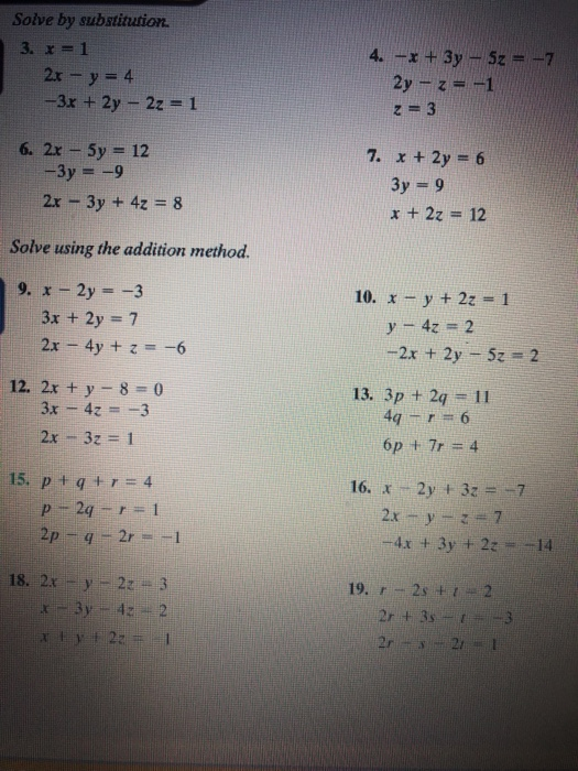Solved Solve By Substitution 3 X 1 4 x 3y 5z 7 2y Z 1 Chegg
