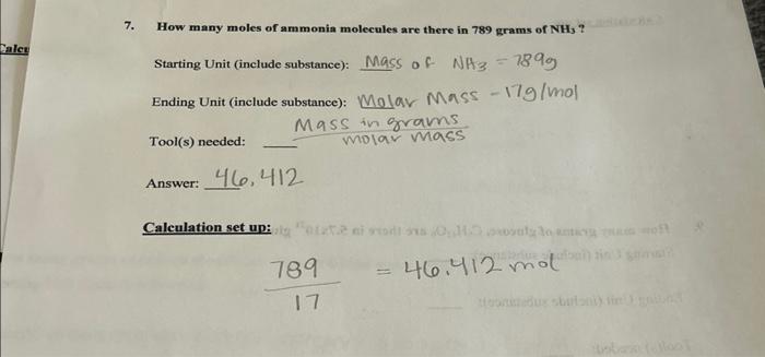 Solved How many moles of ammonia molecules are there in 789 | Chegg.com