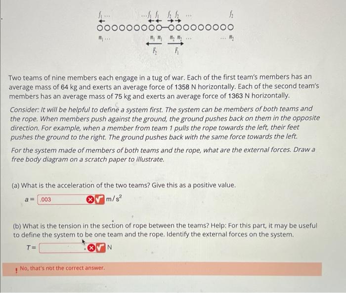 Solved Two teams of nine members each engage in a tug of | Chegg.com