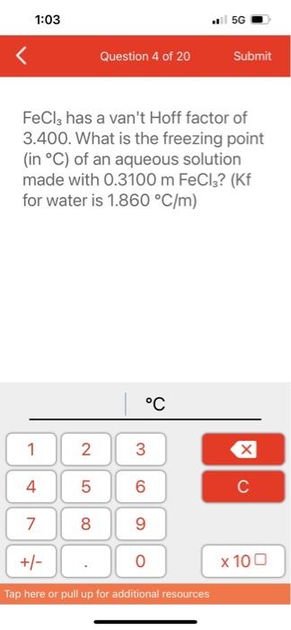 Solved FeCl3 has a van't Hoff factor of 3.400. What is the | Chegg.com