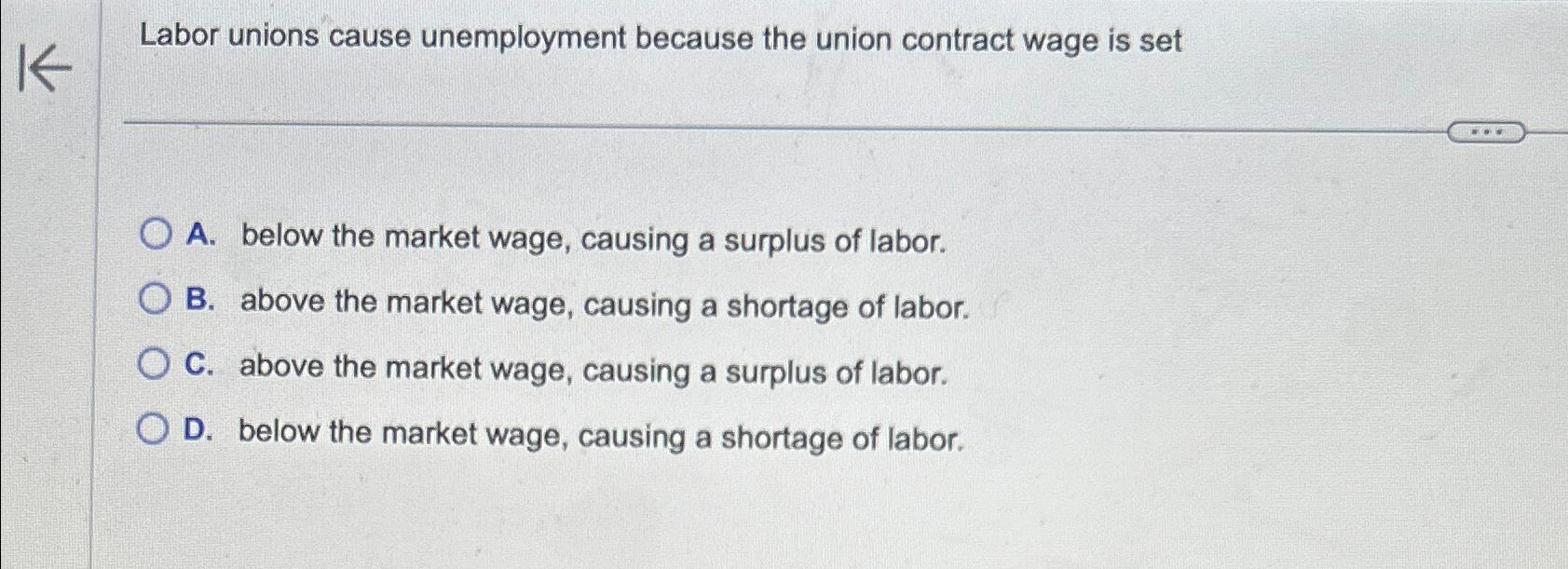 Solved Labor unions cause unemployment because the union | Chegg.com