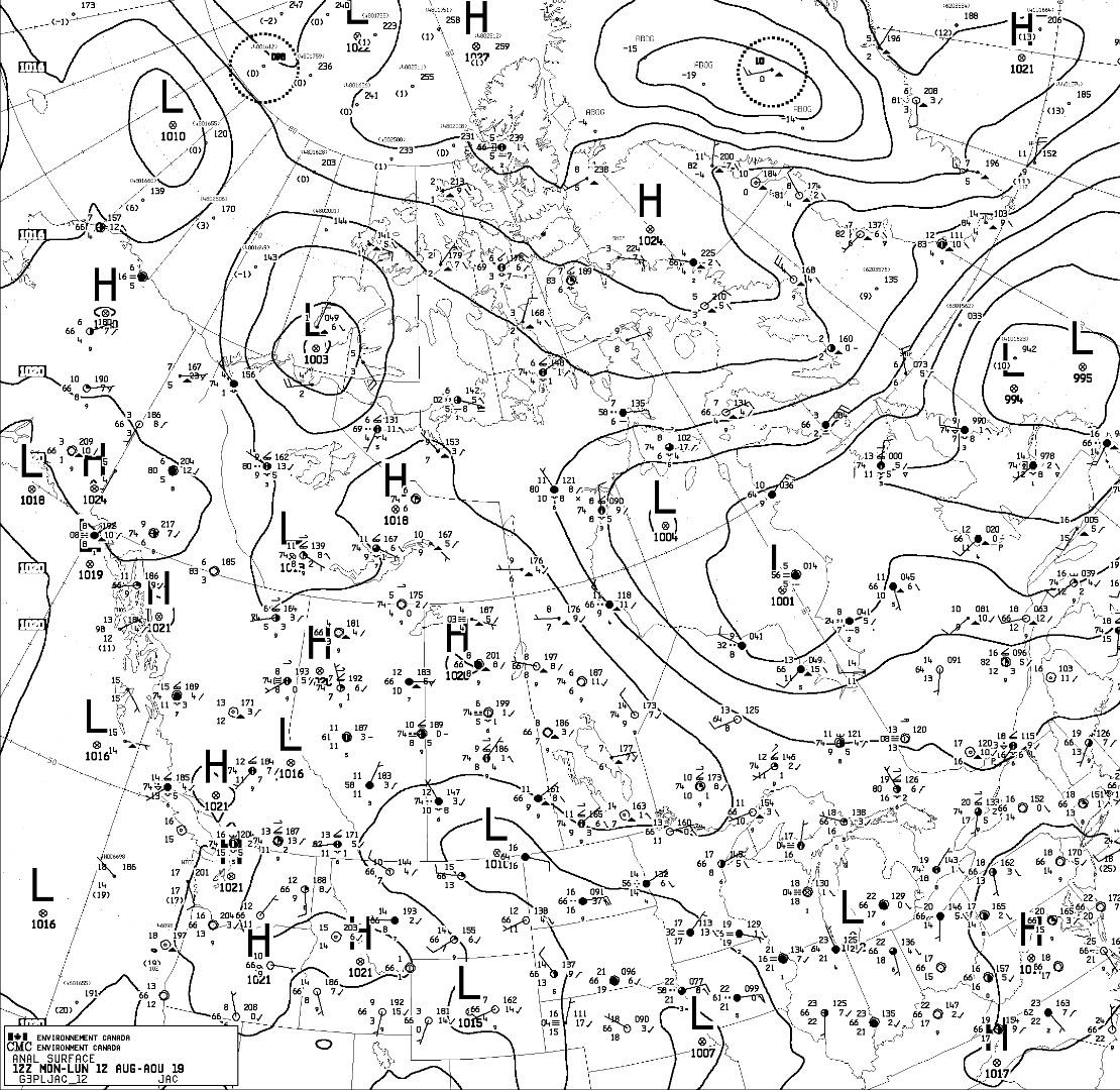 Solved 2. Using MAP A: 127 12 AUG 19, draw isotherms on the | Chegg.com
