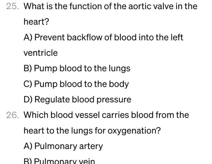 Solved What is the function of the aortic valve in the | Chegg.com