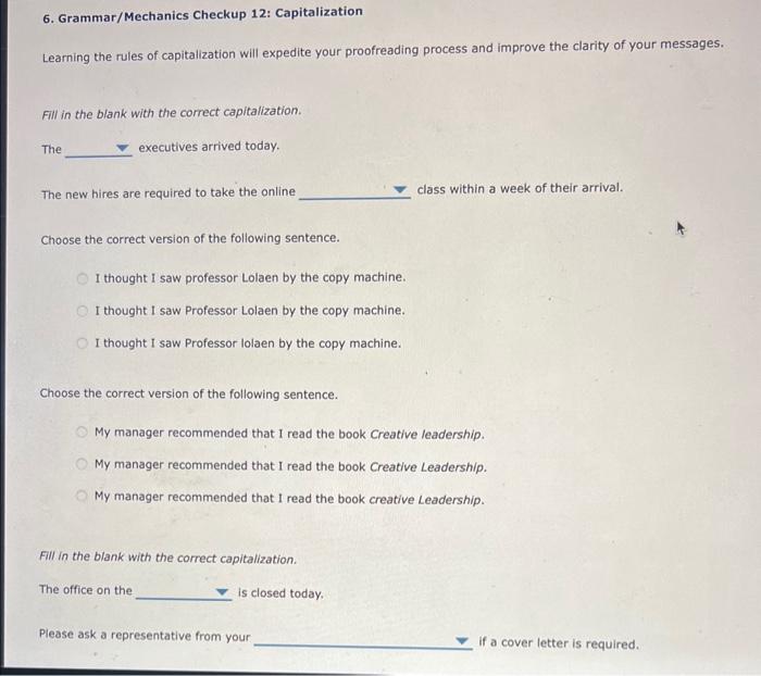 6. Grammar/Mechanics Checkup 12: Capitalization | Chegg.com