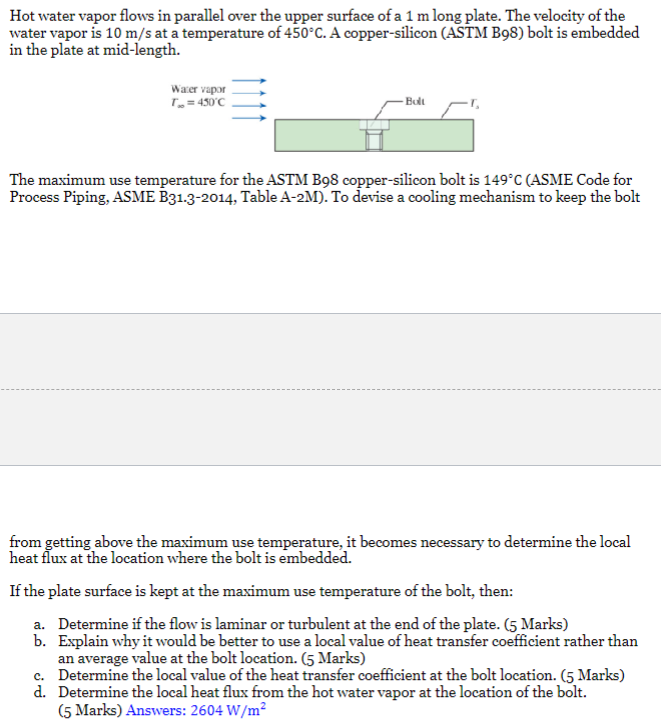 Solved Hot water vapor flows in parallel over the upper | Chegg.com