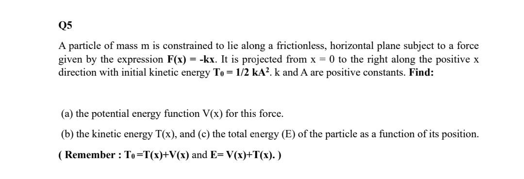 Solved Q5 A particle of mass m is constrained to lie along a | Chegg.com