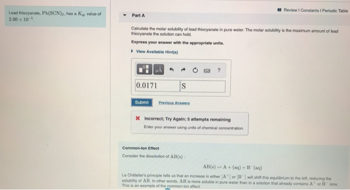 Solved Review 1 Constants Periodic Table Lead thiocyanate, | Chegg.com