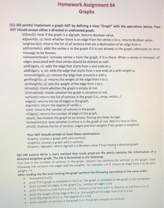 Solved Homework Assignment #4 Graphs 01) (60 points) | Chegg.com