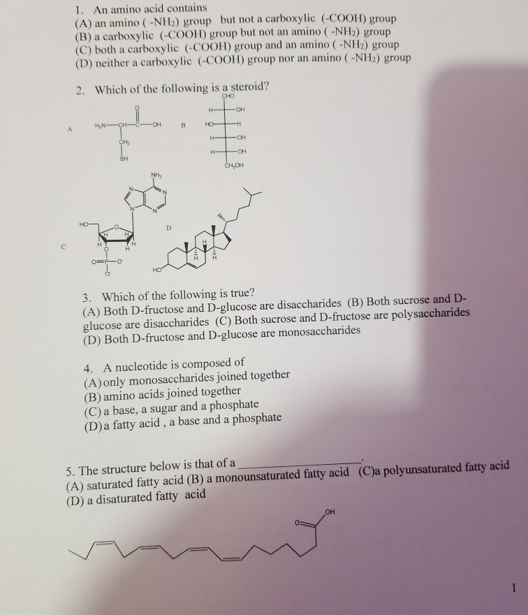 Solved 1. An amino acid contains (A) an amino (-NH2) group | Chegg.com