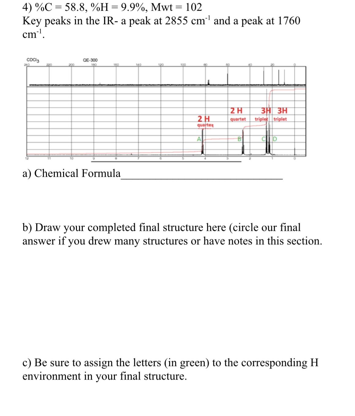 Solved %C=58.8,%H=9.9%, Mwt=102Key peaks in the IR- ﻿a peak | Chegg.com