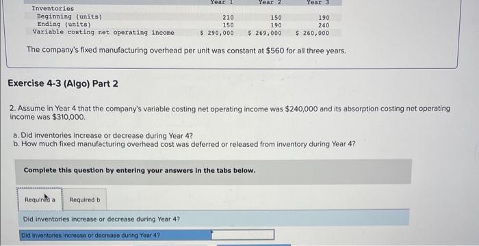Solved Exercise 4-3 (Algo) Reconciliation of Absorption and | Chegg.com