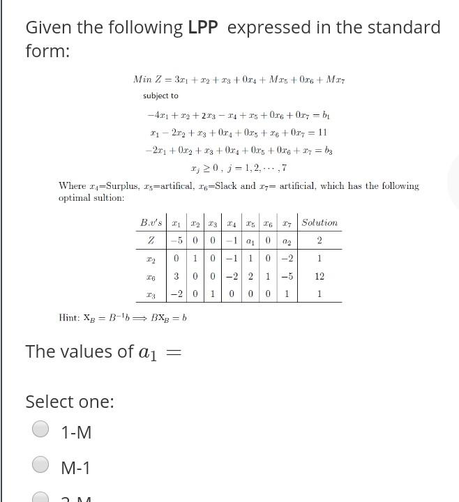 Solved Given the following LPP expressed in the standard | Chegg.com