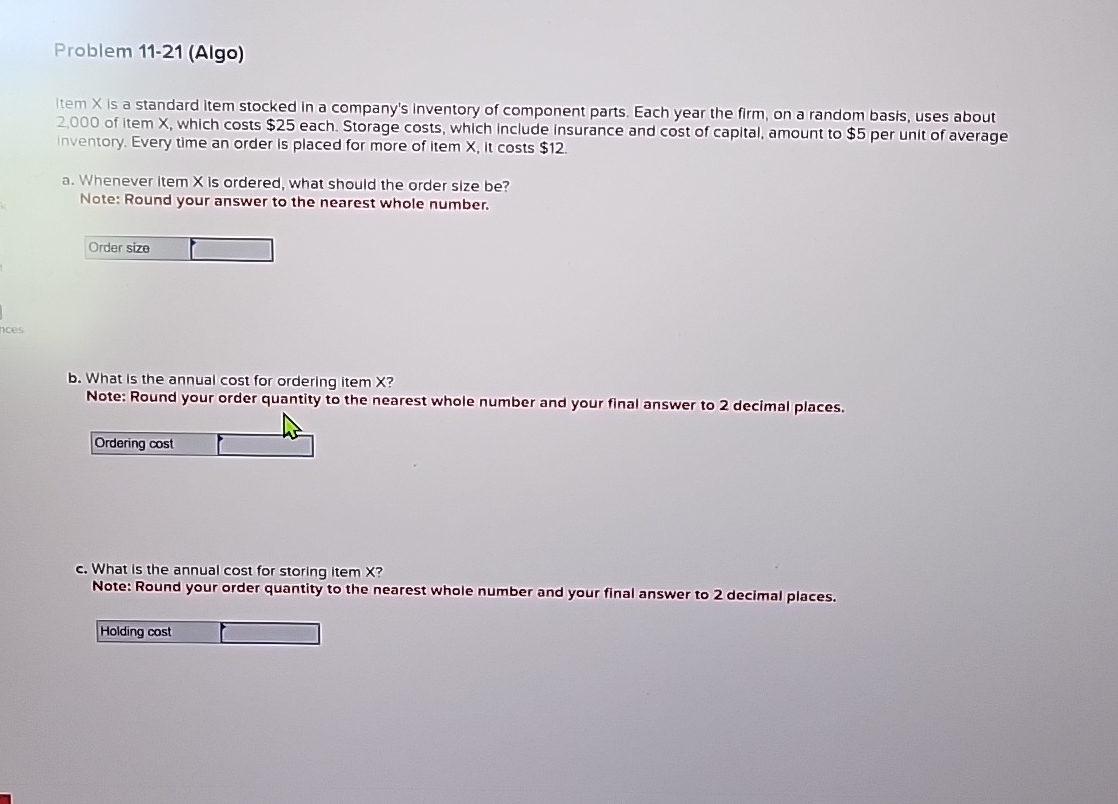 Solved Problem 11-21 (Algo)Item x ﻿is a standard item | Chegg.com