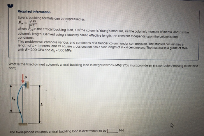 Solved Required Information Euler's buckling formula can be | Chegg.com