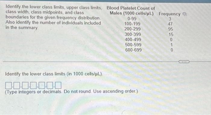 Solved Identify the lower class limits, upper class limits, | Chegg.com