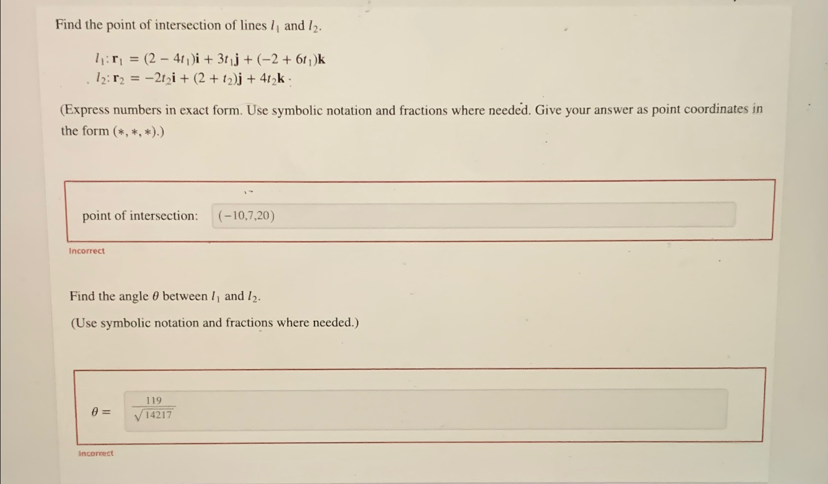 Solved Find the point of intersection of lines l1 ﻿and | Chegg.com