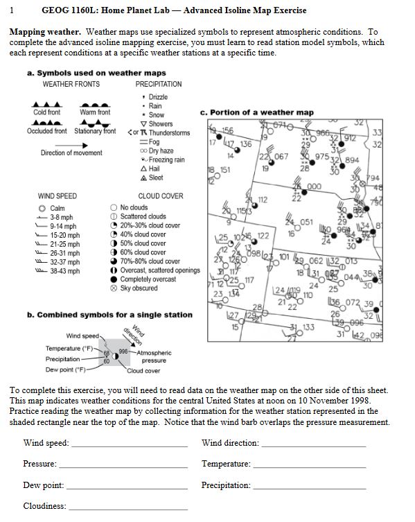 Solved GEOG 1160L: Home Planet Lab - ﻿Advanced Isoline Map | Chegg.com