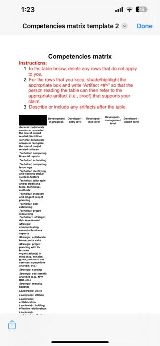 Competencies matrix Instructions: 1. In the table | Chegg.com